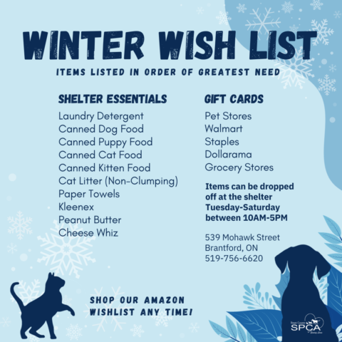 Winter Wish List | Brant County SPCA
