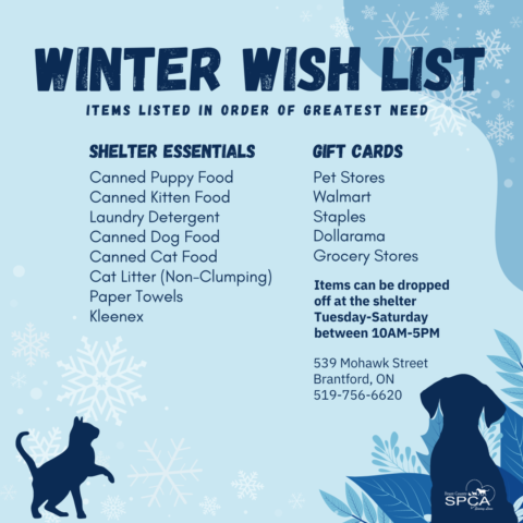 Winter Wish List – updated Feb 2024 – re01 | Brant County SPCA